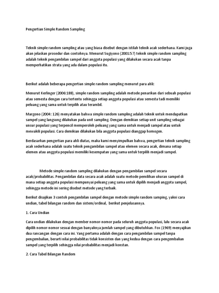 Simple Random Sampling | PDF | Sains & Matematika