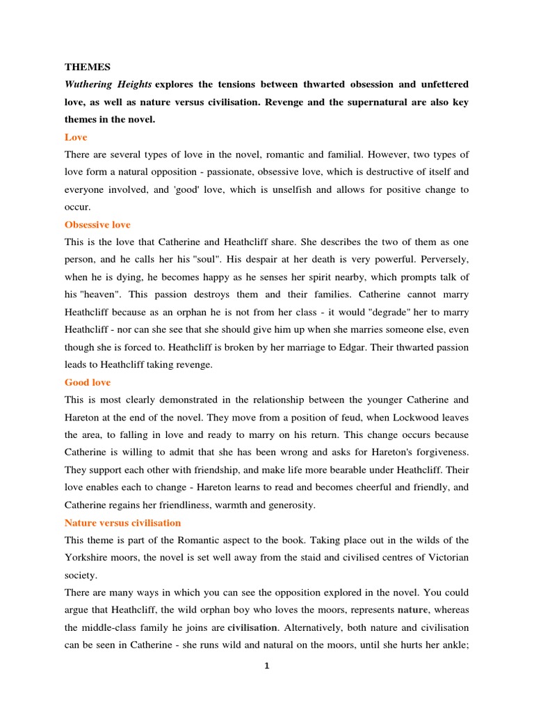 Wuthering Heights Theme and Language | PDF | Heathcliff (Wuthering ...