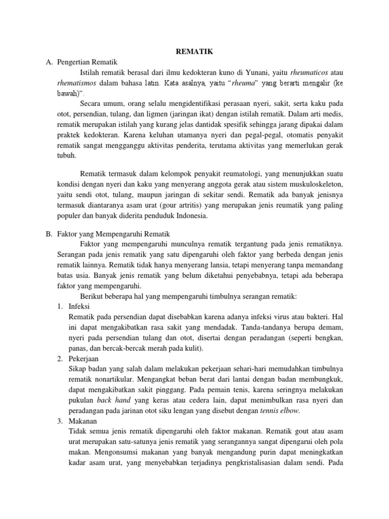 Panduan Lengkap tentang Rematik dan Pencegahannya | PDF