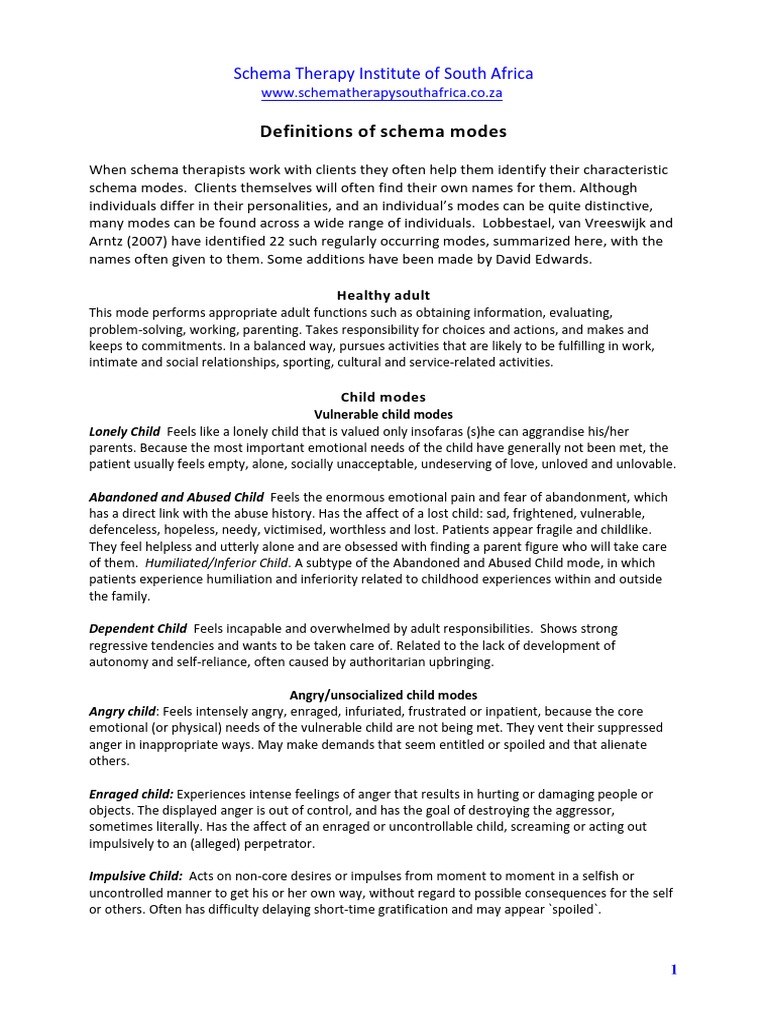 A List of Schema Modes PDF | PDF | Anger | Emotions