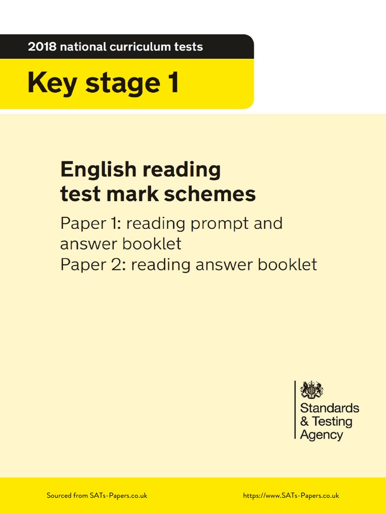 2018 KS1 Reading Test Mark Schemes | PDF | Bracket | English Language