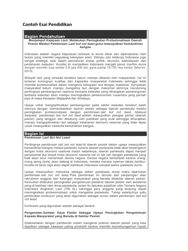 Contoh Esai Pendidikan | PDF
