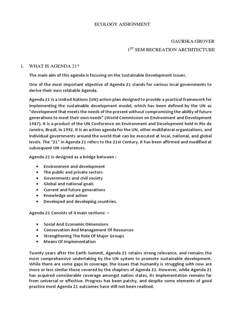 Assignment - Agenda 21 | PDF