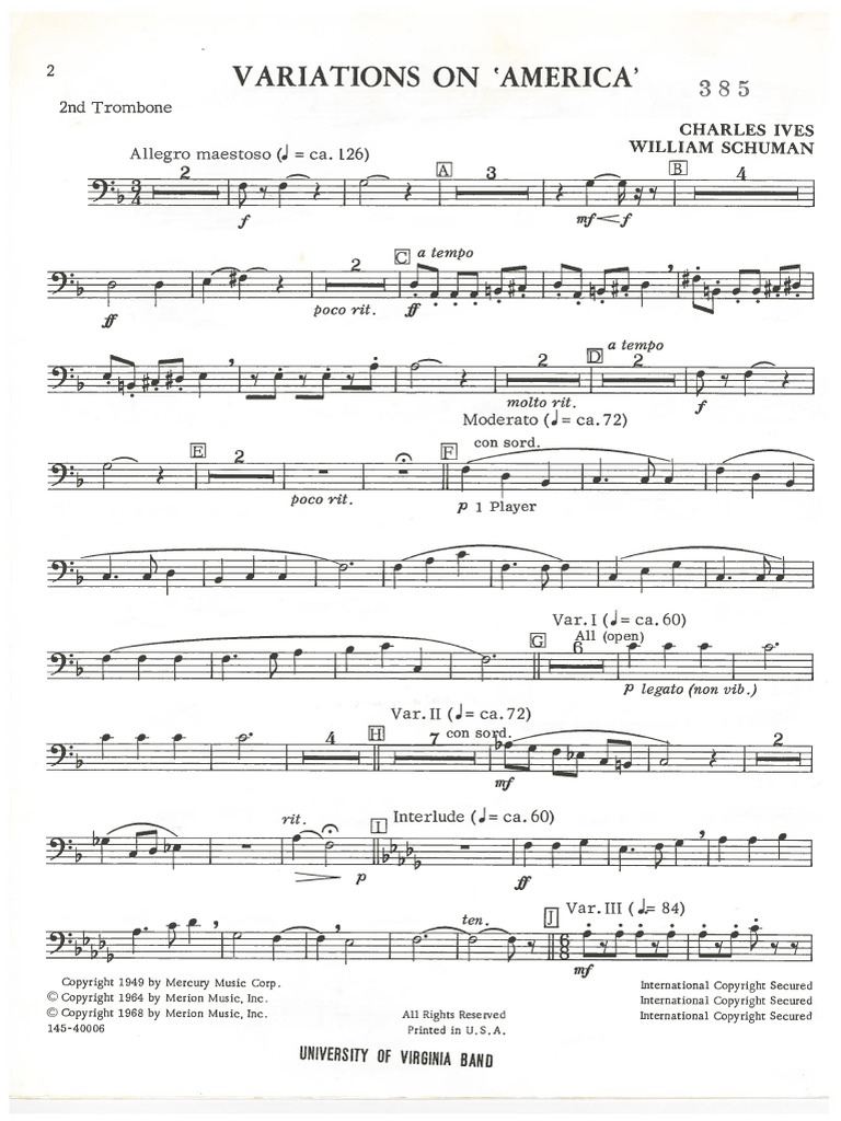 Variations On America (Trombone 2) | PDF