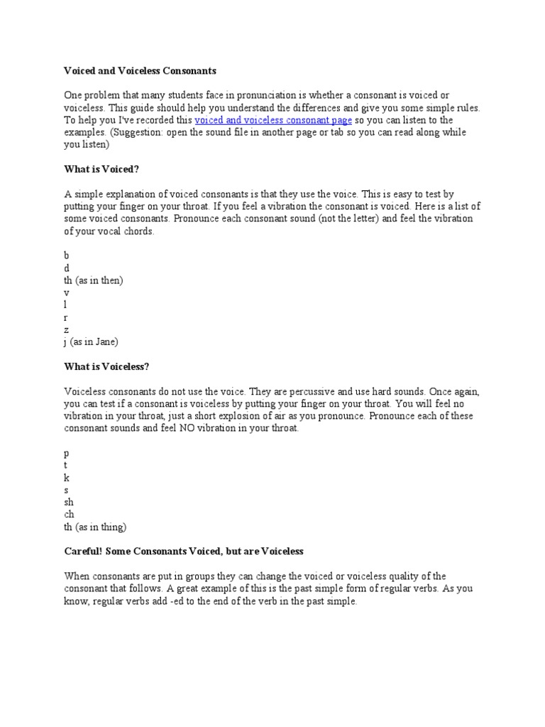 Voiced and Voiceless Consonants | PDF | Sound Production | Human Throat