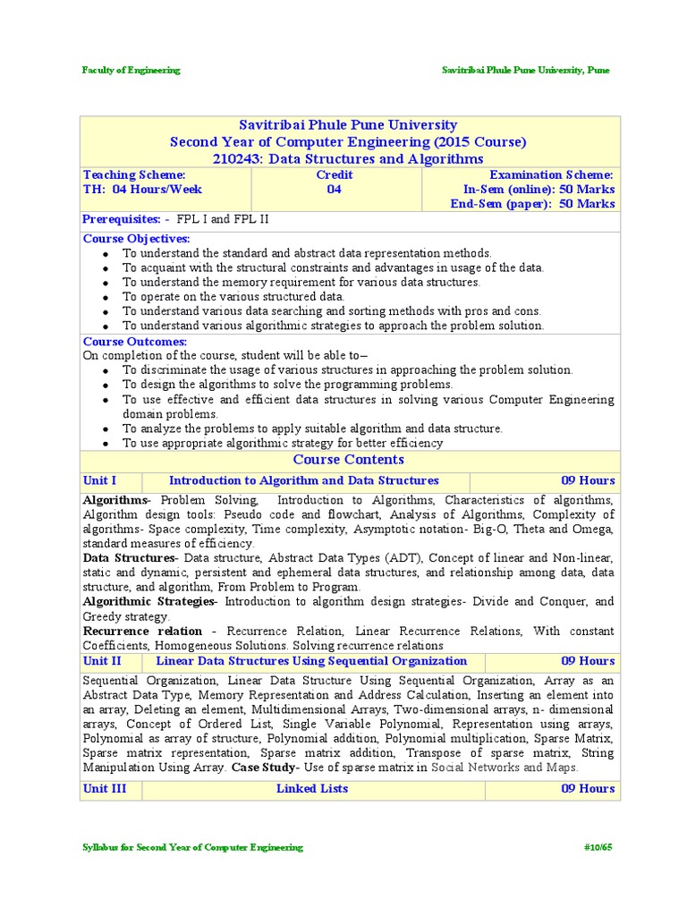 Dsa Syllabus Pdf Array Data Structure Recurrence Relation