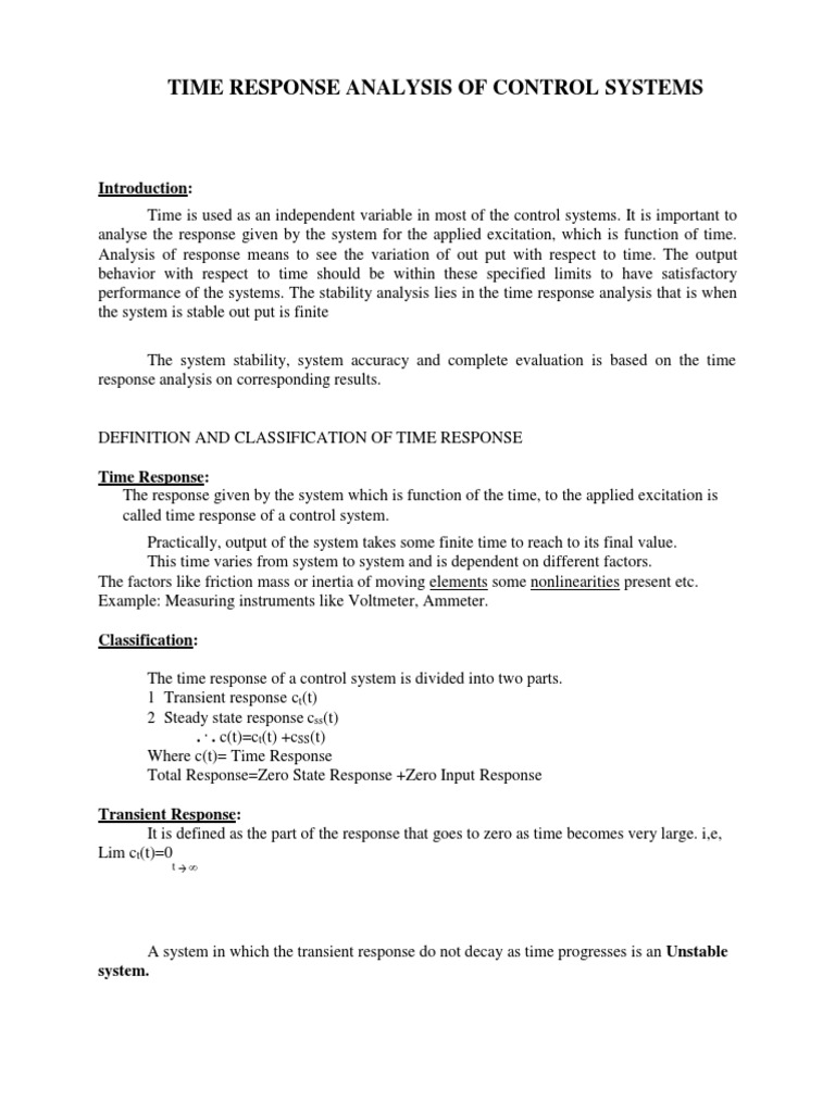 Time Response Analysis of Control Systems | PDF | Control System ...