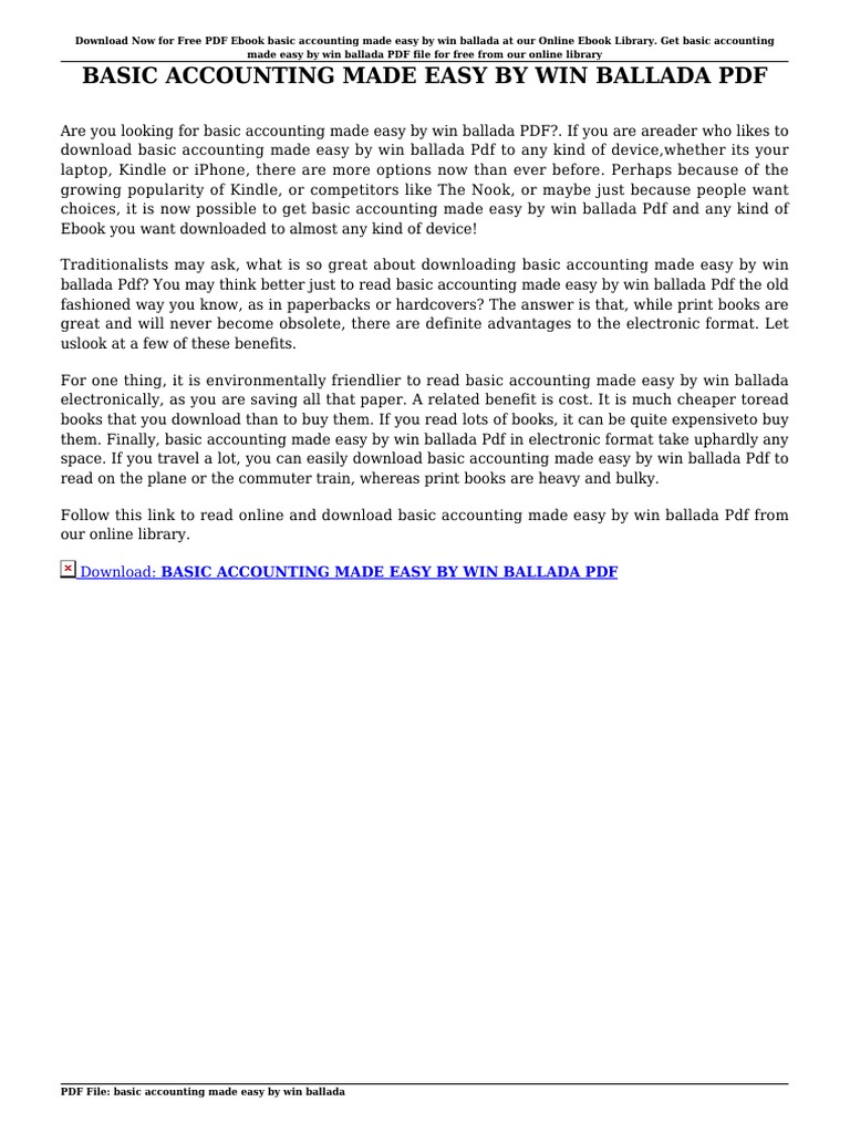 Free PDF: Basic Accounting by Ballada | PDF | E Books | Publishing
