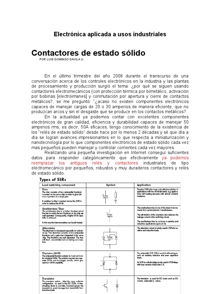 Contactores de Estado Sólido | PDF | Relé | Componentes eléctricos
