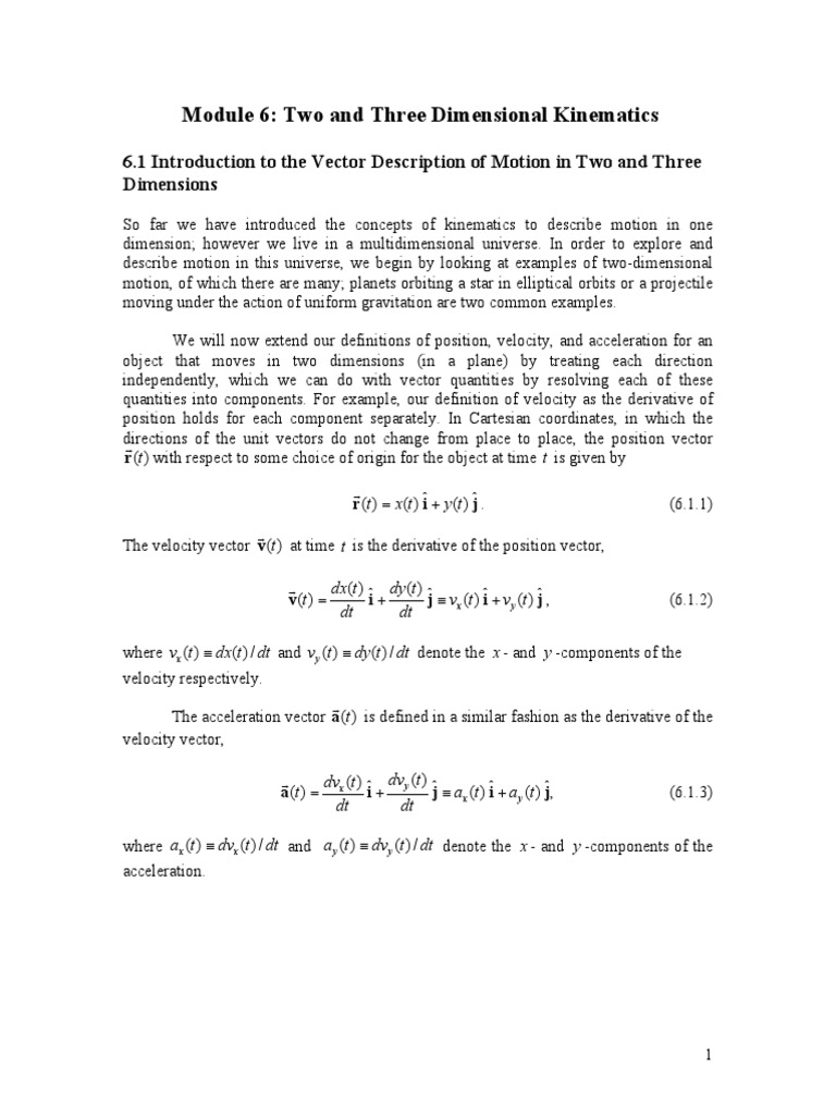 Module 6: Two and Three Dimensional Kinematics | PDF | Velocity ...
