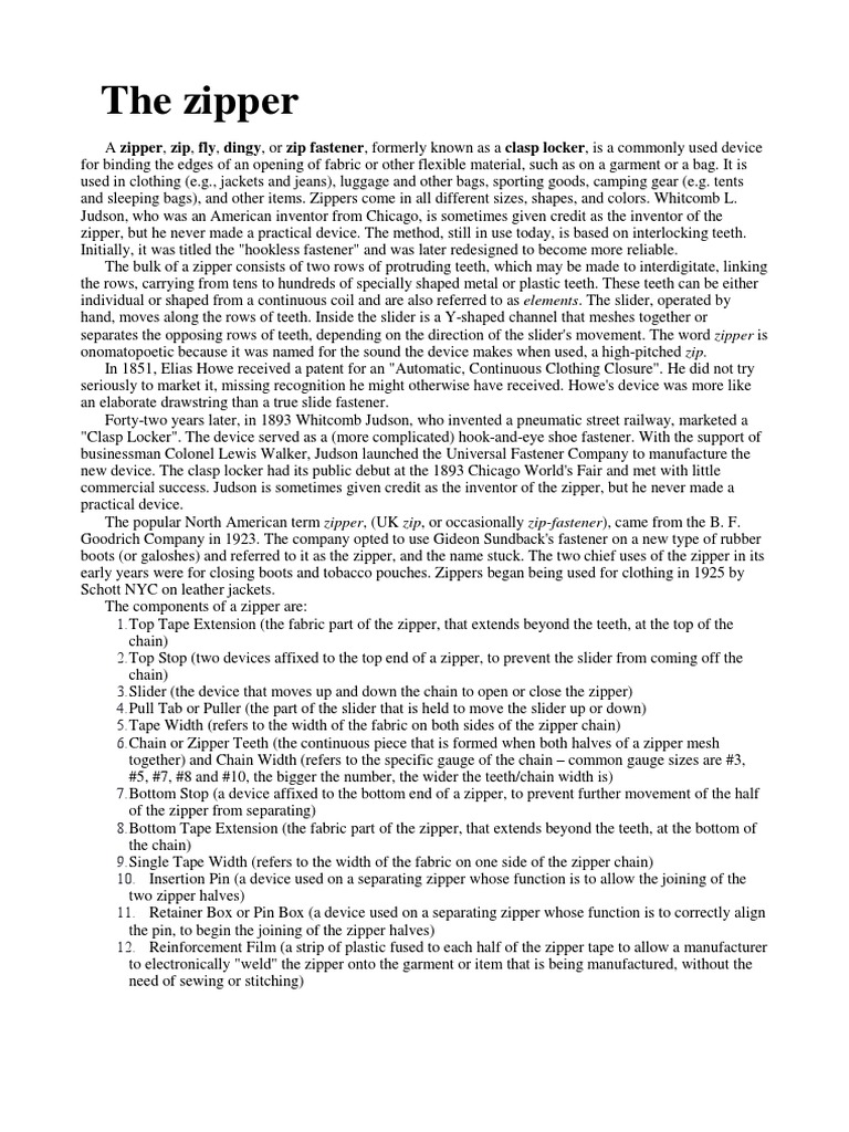 The Zipper | PDF | Notions (Sewing) | Clothing