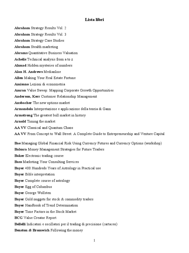 Lista Libri Gann | PDF | Technical Analysis | Financial Markets