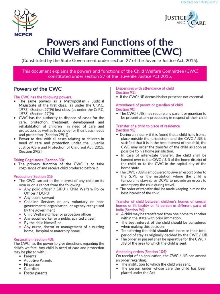 CWC Powers | PDF | Legal Guardian | Child Protective Services