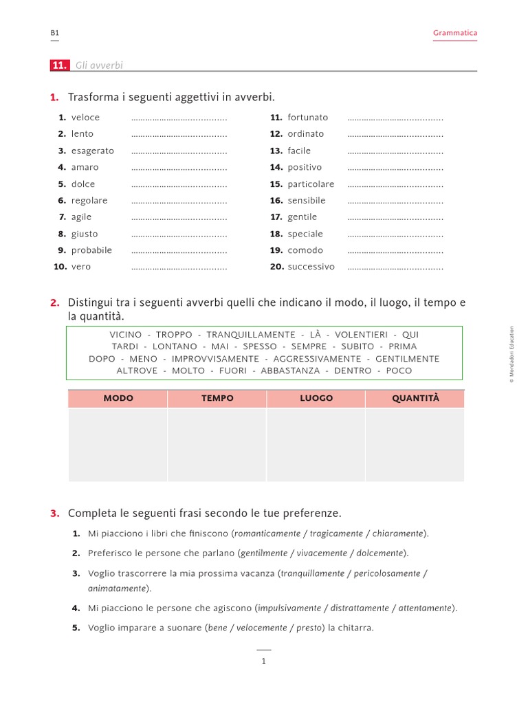 Aggettivi Avverbi b1 | PDF
