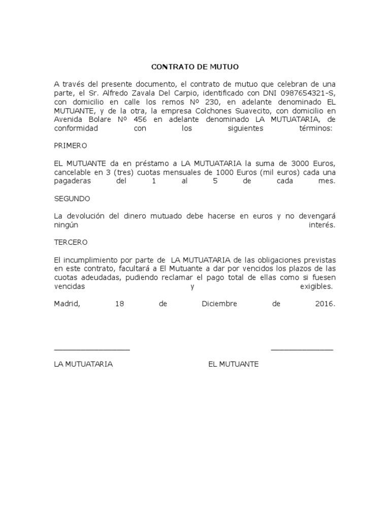 Contrato de Mutuo Simple | PDF | Donación | Derecho contractual