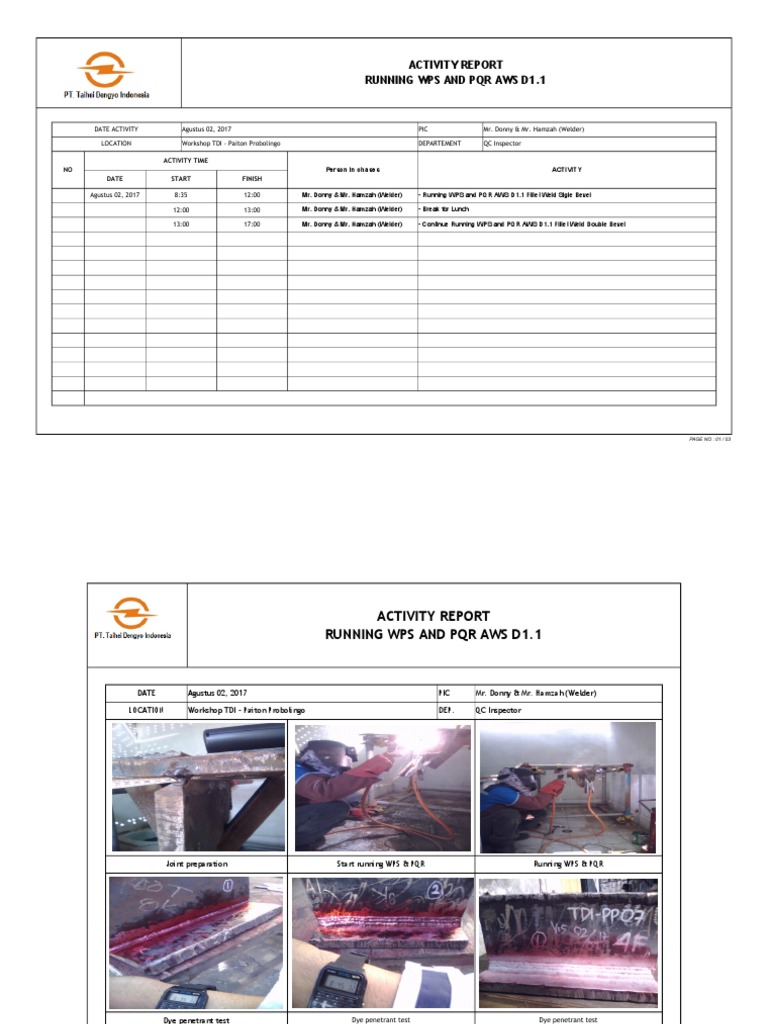 Activity Report Running WPS & PQR | PDF | Welding | Construction