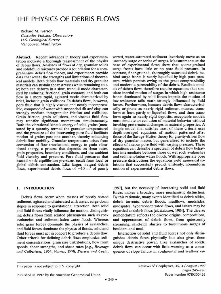 The Physics of Debris Flows PDF | PDF | Fluid Dynamics | Momentum