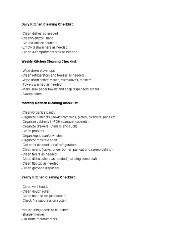 Kitchen Cleaning Schedule | PDF