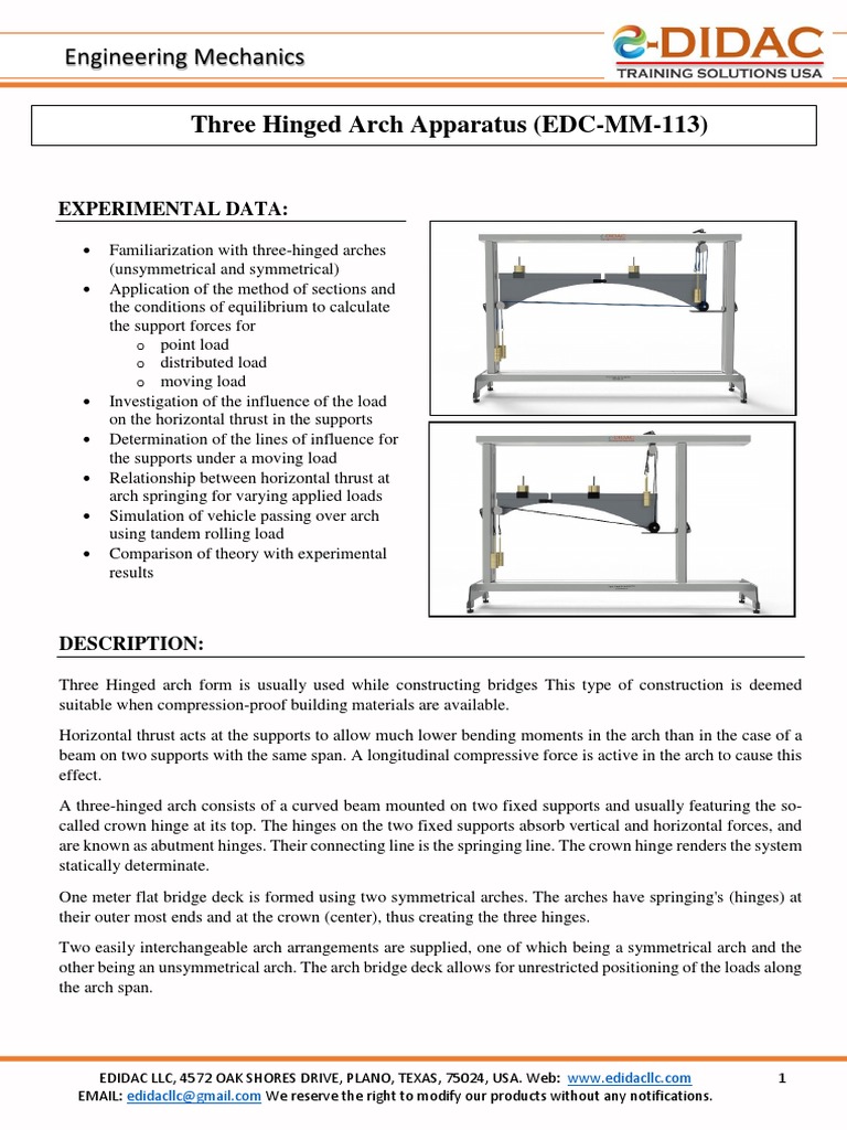 Edc Mm 113 Three Hinged Arch Apparatus Pdf Beam Structure Bridge