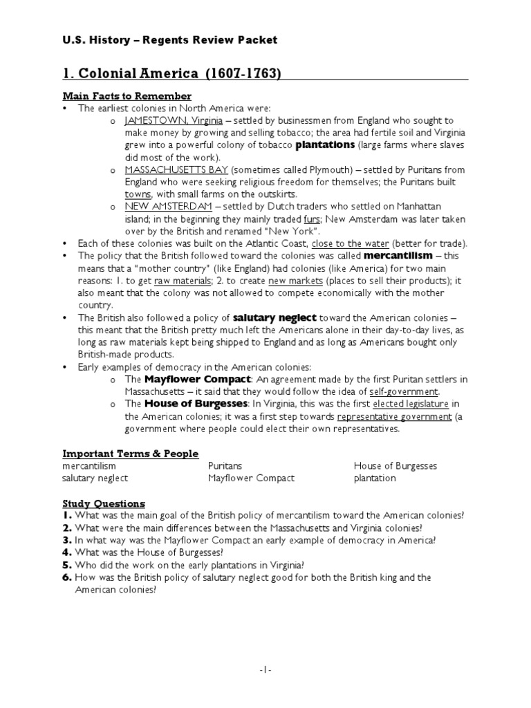 U.S. History Regents Study Guide | PDF | Thirteen Colonies | Federal ...