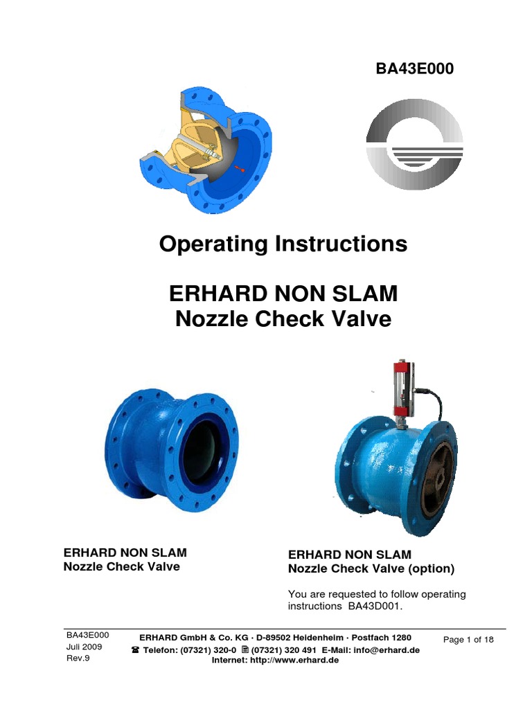 Del OI ERHARD Nozzle Check Valve DN80 600 en | PDF | Valve | Screw
