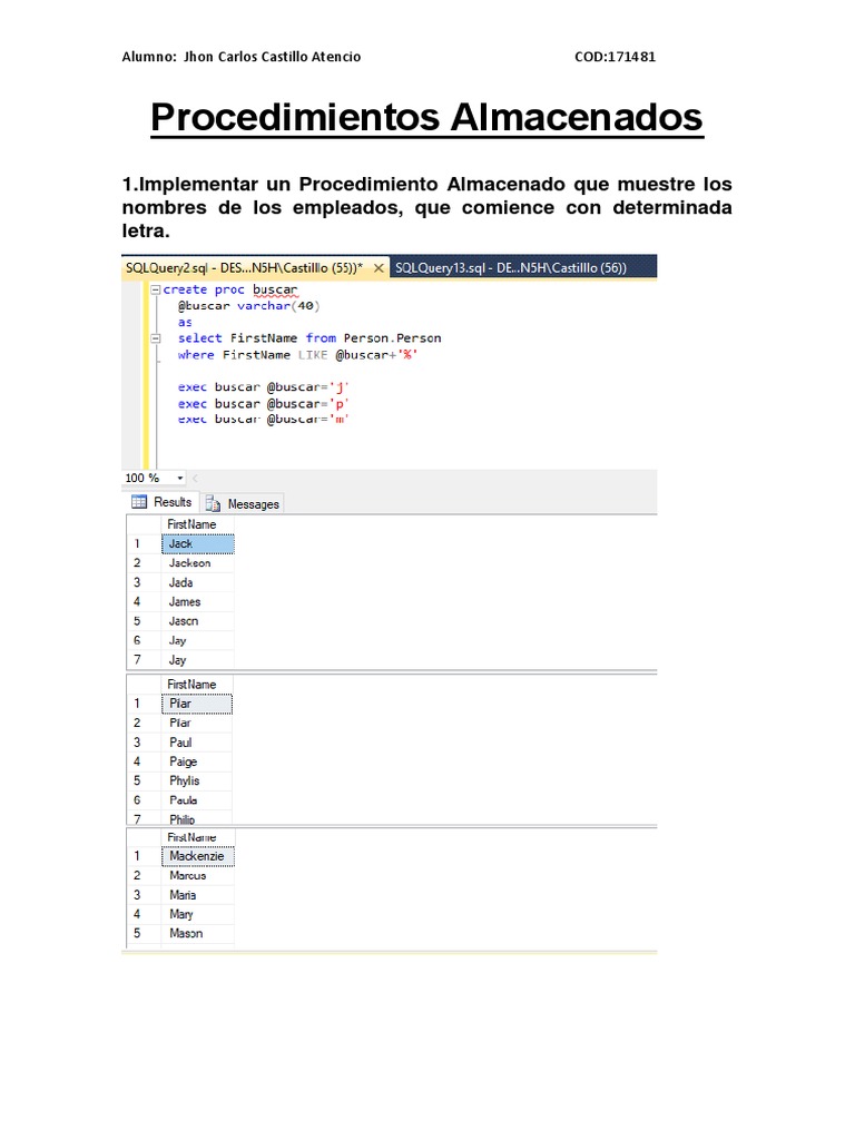 Procedimientos Almacenados | PDF