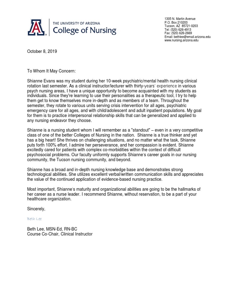 Shianne Evans Letter of Recommendation | PDF | Psychiatric And Mental ...
