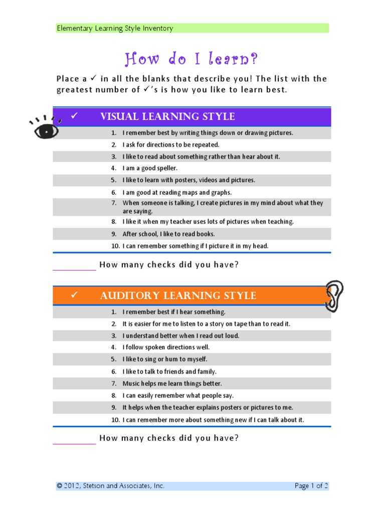 Elementary Student Learning Style Inventory