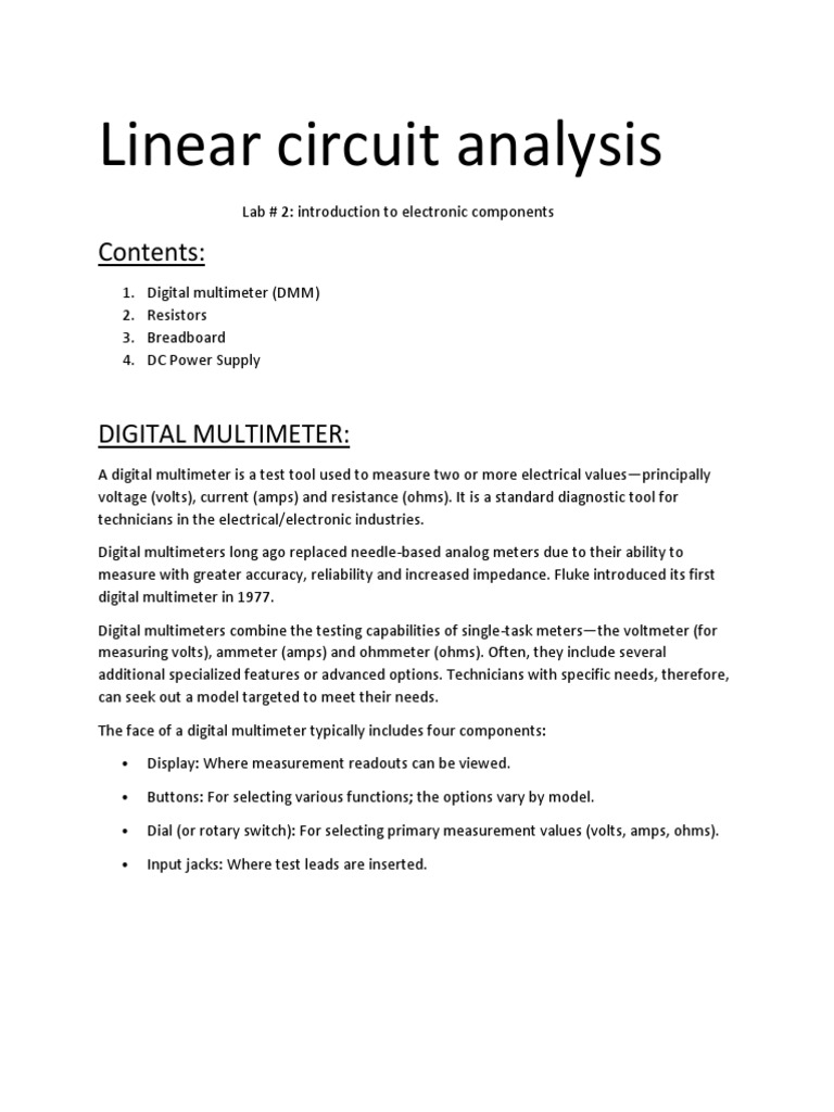 Linear Circuit Analysis Lab 2 | PDF | Resistor | Electrical Resistance ...