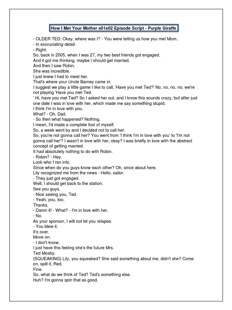 How I Met Your Mother Episodes Script | PDF