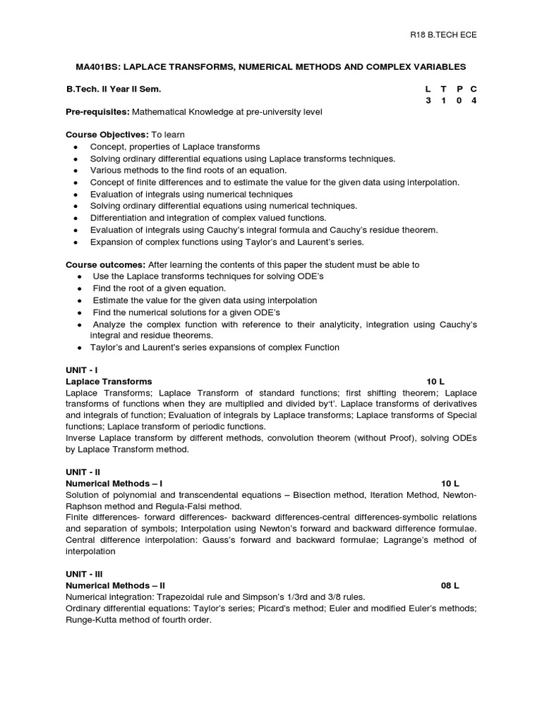 Laplace Transforms, Numerical Methods and Complex Variables | PDF | Laplace Transform | Complex ...
