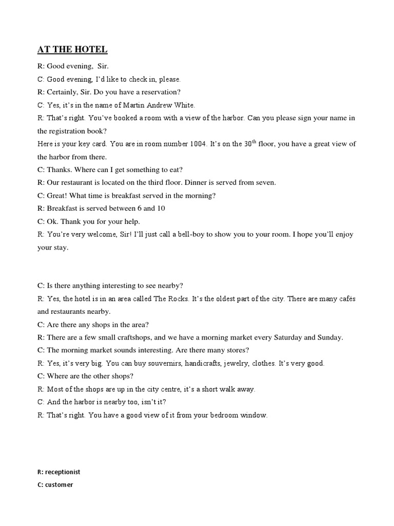 At The Hotel Dialogue | PDF