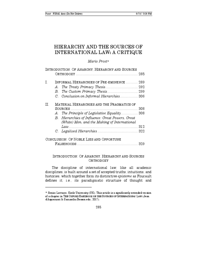 Hierarchy and The Sources of International Law | PDF | International ...