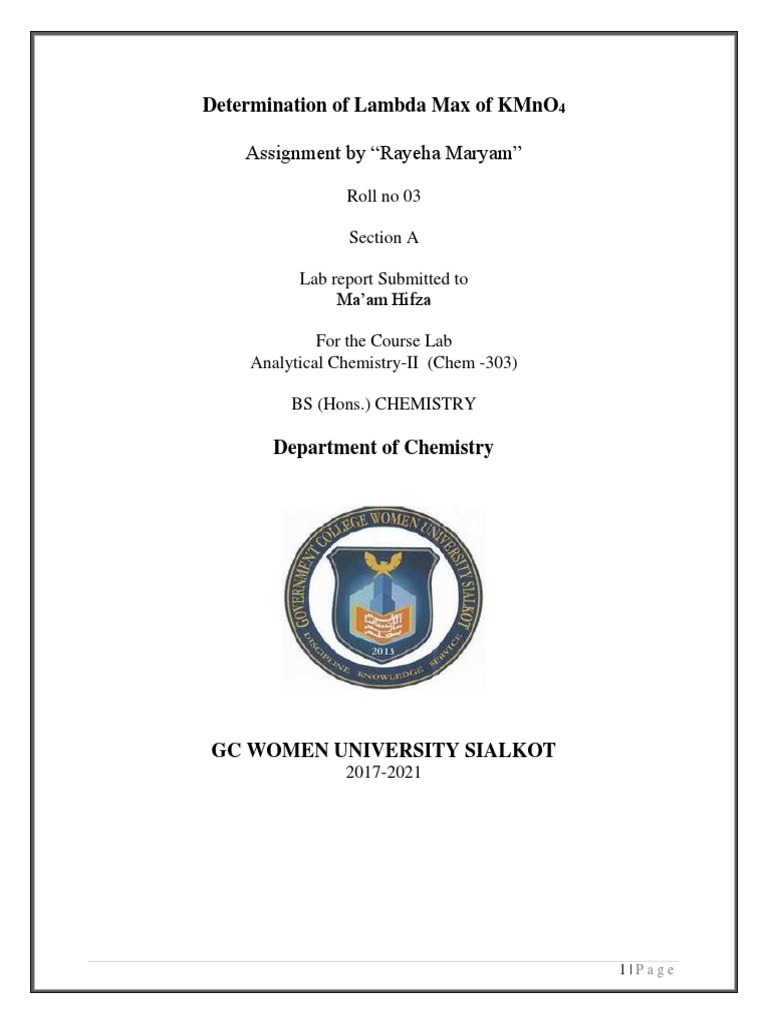 Lambda Max KMnO4 | PDF | Spectrophotometry | Ultraviolet–Visible ...