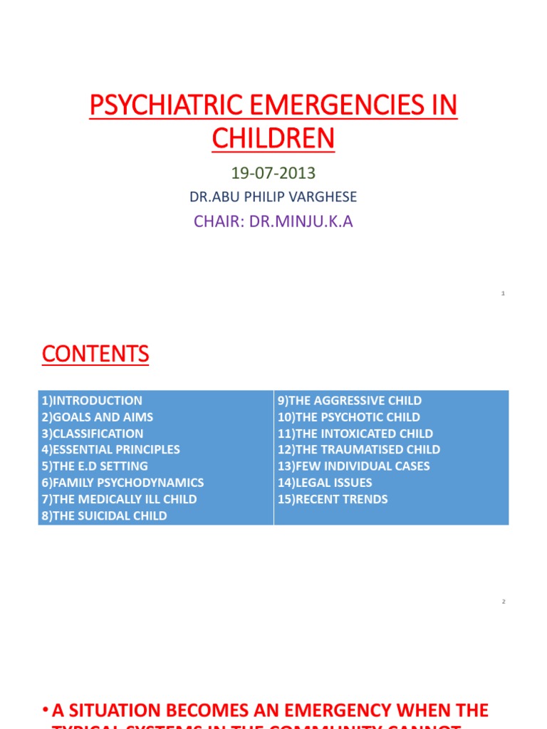 Psychiatric Emergencies in Children - Final | PDF | Mental Disorder ...