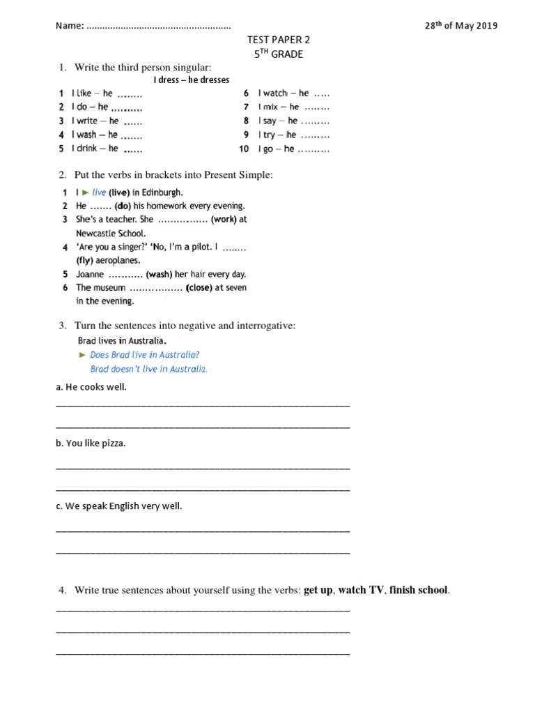 Test 5th Grade PDF Language Mechanics Language Families
