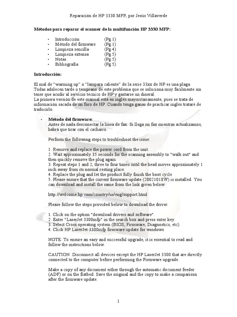 Métodos para Reparar El Scanner de La Multifunción HP 3330 MFP | PDF ...