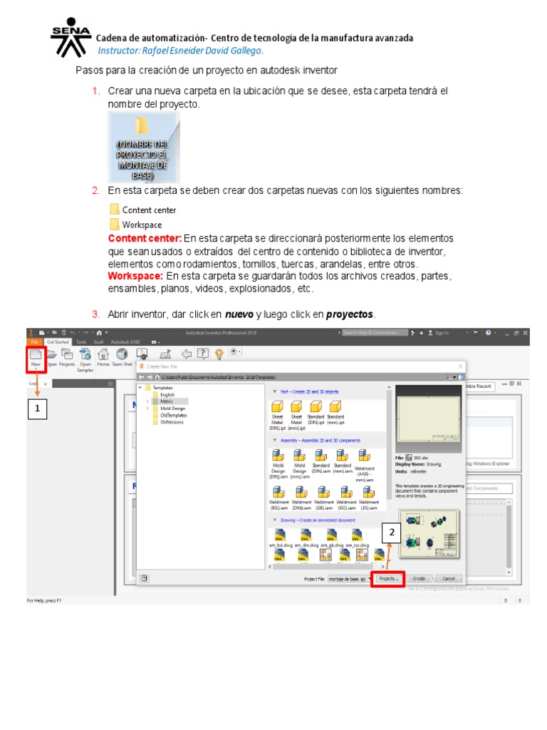 Pasos para crear y configurar un proyecto en Autodesk Inventor para la ...