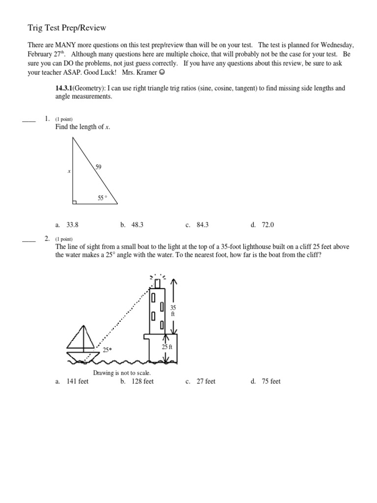 Trig Test Review | Download Free PDF | Trigonometric Functions | Triangle