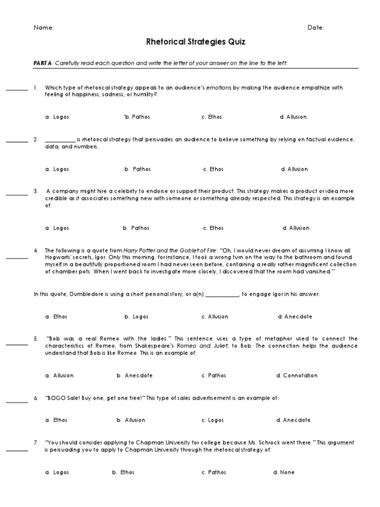 Rhetorical Strategies Quiz Final Draft | PDF | Logos | Romeo And Juliet