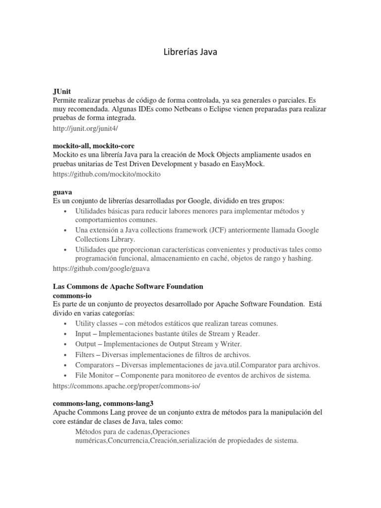 Librerías Java | PDF | Java (lenguaje de programación) | Biblioteca ...