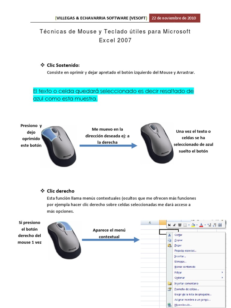 Técnicas de Mouse y Teclado útiles para Microsoft Excel 2007_UP | PDF | Point and Click ...