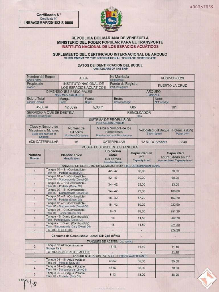 Suplemento Del Certificado Internacional de Arqueo PDF | PDF