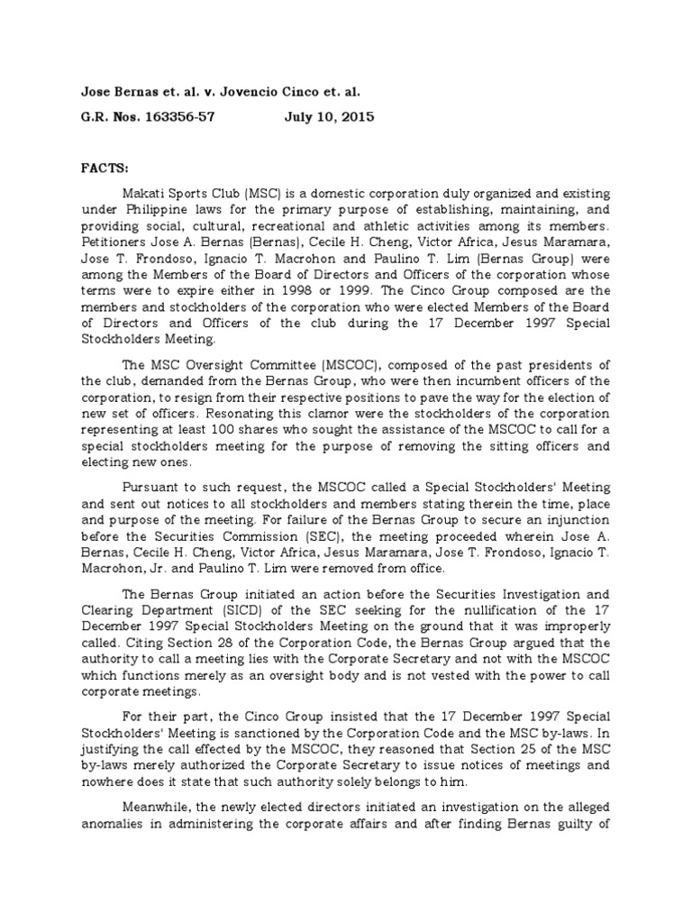 Jose Bernas Et. Al. v. Jovencio Cinco Et. Al. | PDF | Board Of ...