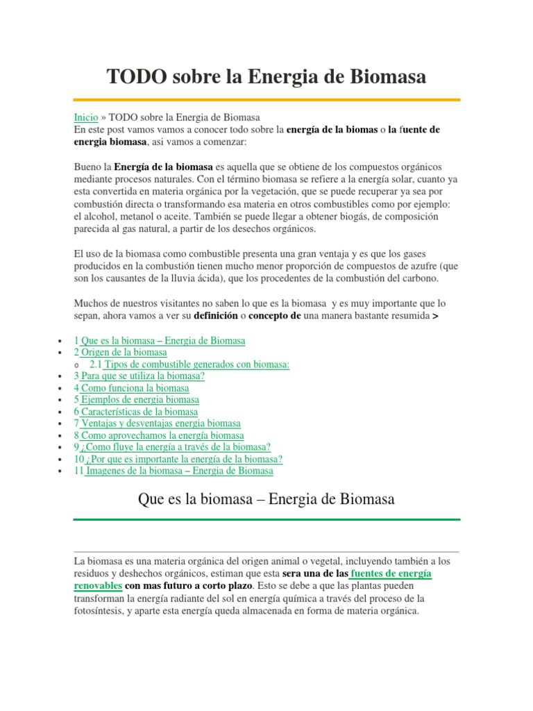 TODO Sobre La Energia de Biomasa | PDF | Biomasa | Biocombustible