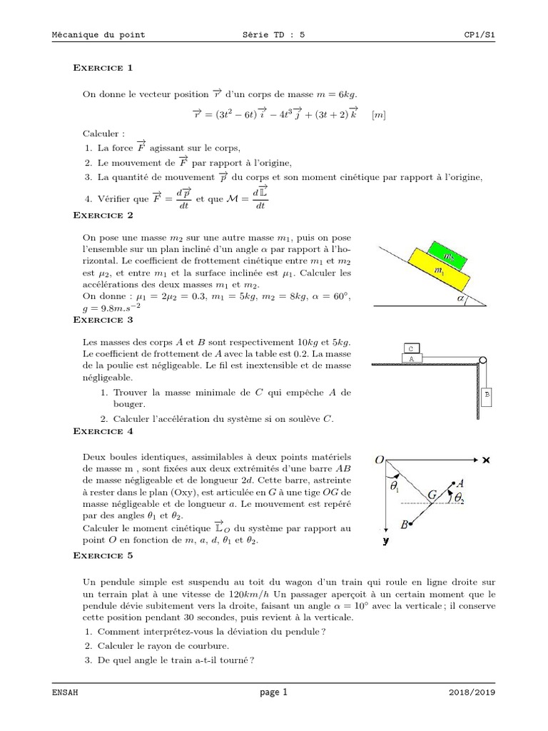 Problèmes de Mécanique du Point et Solutions | PDF | Masse | Accélération