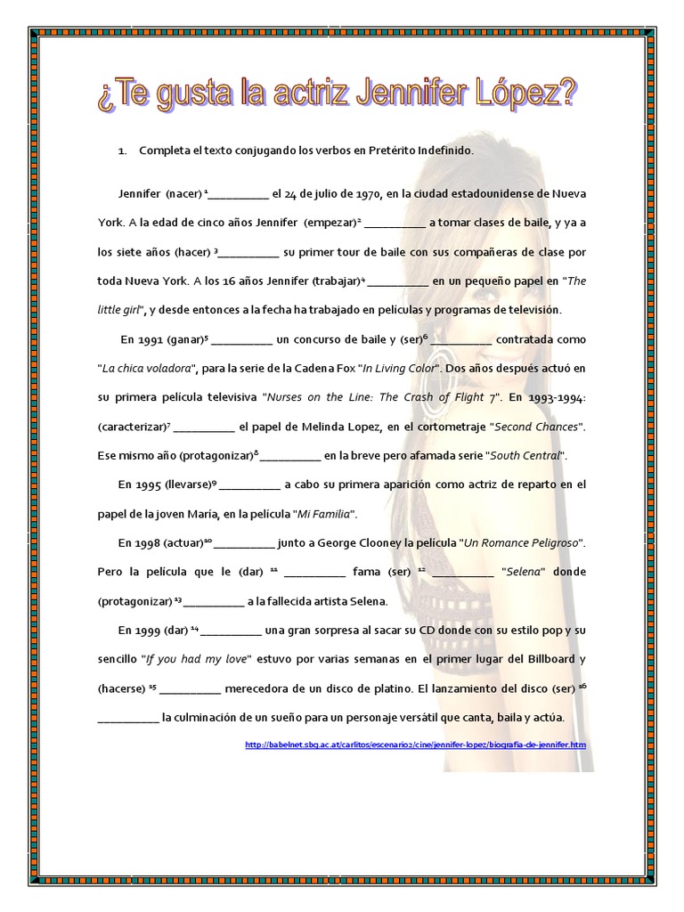 Jennifer Lopez Comprension Lectora Ejercicios de Gramatica - 33693 ...