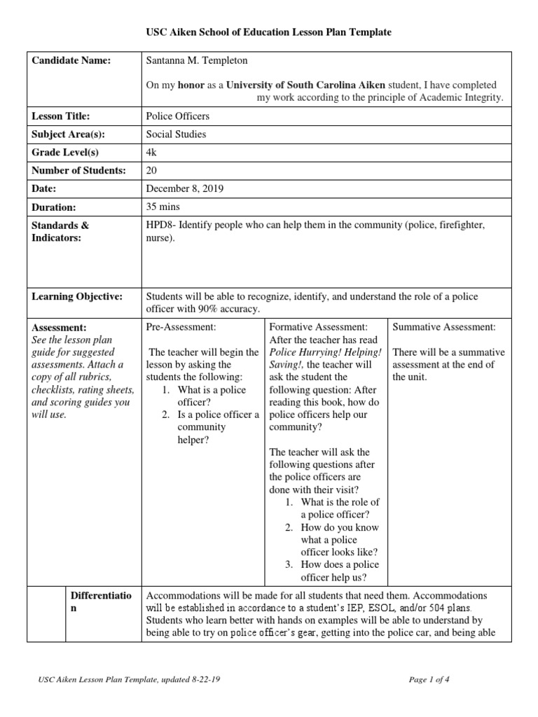Policeofficer Lessonplan | PDF | Lesson Plan | Educational Assessment