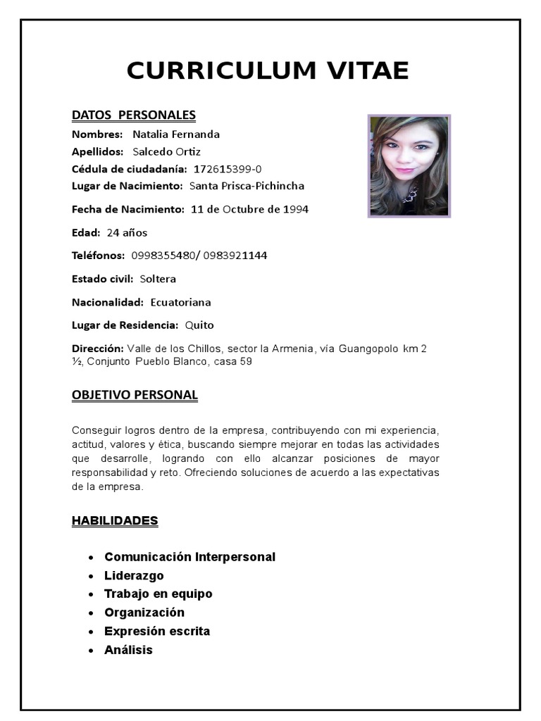 CURRICULUM VITAE Natalia Salcedo Actualizado | PDF | Ecuador | Plan de estudios