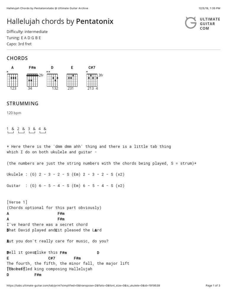 Hallelujah Chords by Pentatonixtabs at Ultimate Guitar Archive ...